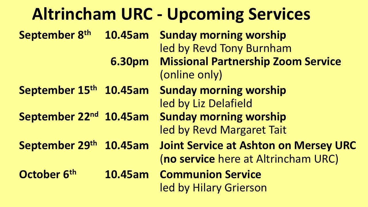 Upcoming Services - Altrincham United Reformed Church